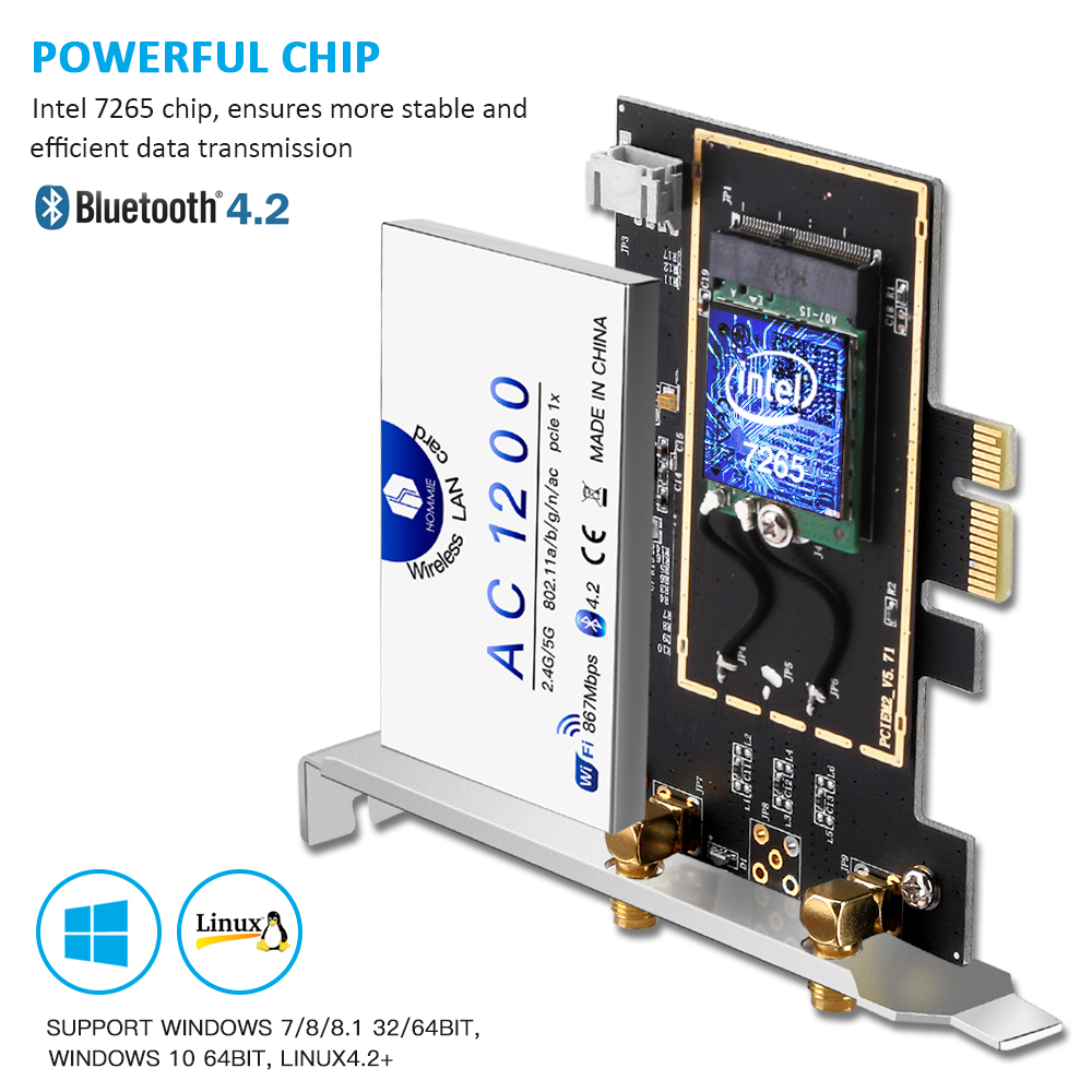 Hommie Dual-Band WiFi Card AC 1200Mbps Wireless PCI Express Network ...