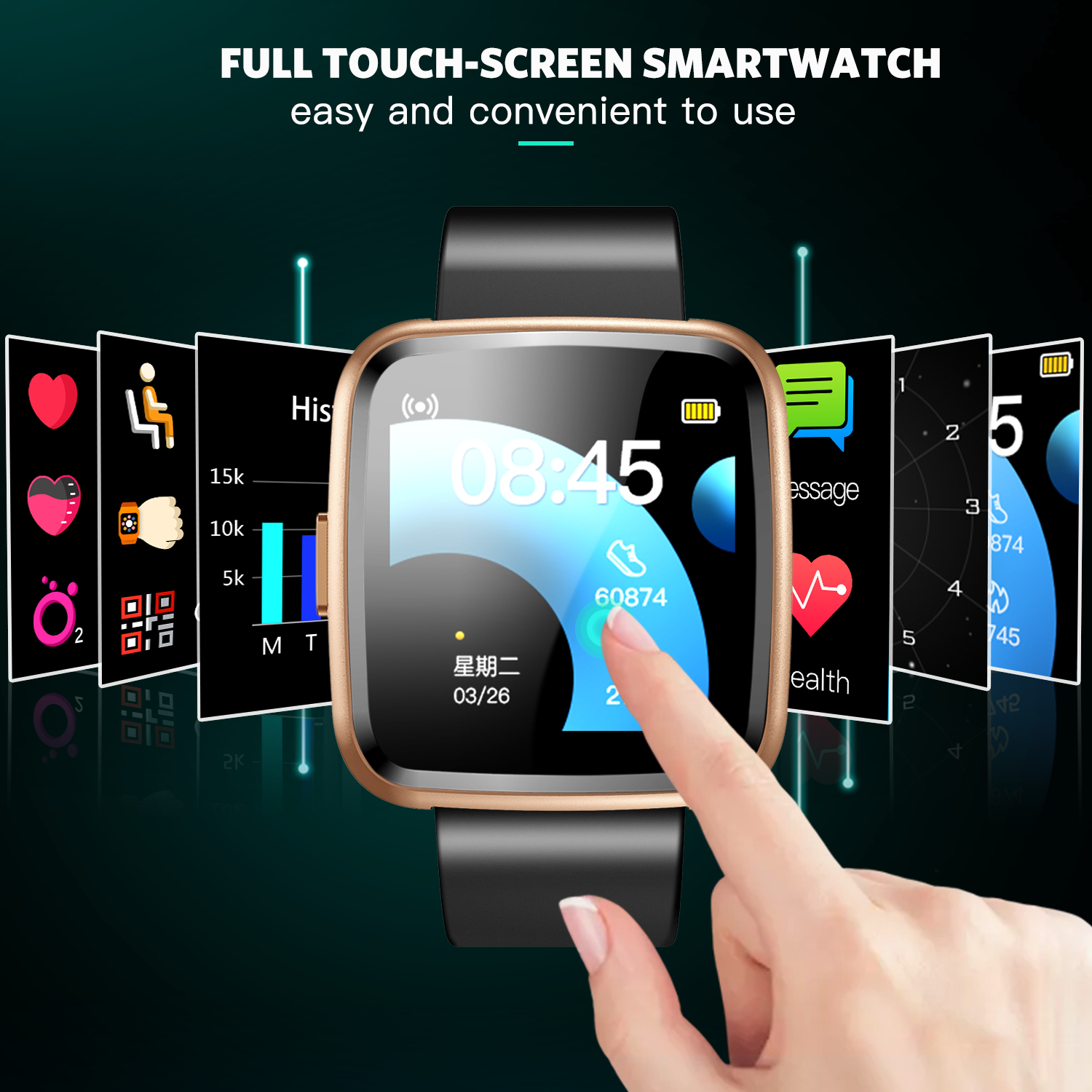 Bluetooth Smartwatch Touch Screen, Hommie Waterproof Sport Smart Watch ...